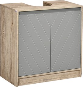 HOMCOM Podskříňková koupelnová skříňka volně stojící s dvojitými dveřmi a nastavitelnou policí Nosnost 50 kg 60x30x59,8 cm Dub a Šedá | Aosom