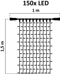 LED světelná záclona - 1x1,5m, ledově bílá, 150 diod