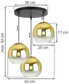 Závěsné svítidlo Bergen Gold, 3x zlaté/transparentní skleněné stínítko (fi 20cm),