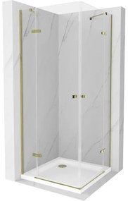 Mexen Roma Duo sprchový kout s otočnými dveřmi 70 x 70 cm, Průhledné, Zlatá + sprchová vanička Flat - 854-070-070-50-02-4010G