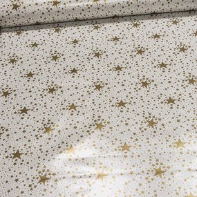 RexDeco Ubrus PVC s textilním podkladem 226/1 vánoční, zlaté hvězdy na bílé, š.140cm (metráž)