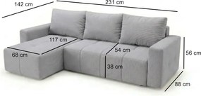PRM Rohová sedačka PORTO, 231 cm Roh pohovky: Levý roh, Barva látky: Světle šedá (Paros 05)