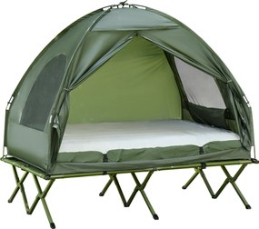 Campingzelt-Set für 2 Personen mit Feldbett und Luftmatratze Grün