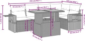 6dílná zahradní sedací souprava s poduškami černá polyratan 3271741