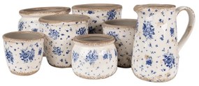 Béžový keramický obal na květináč s modrými růžičkami Schylar – 12x10 cm