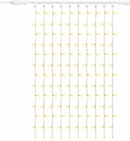 Easy Fix LED světelný závěs venkovní, 100 × 150 cm, teple bílá, 150 diod, bílý kabel, IP67, prodlužovací