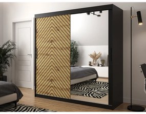 Šatní skříň se zrcadlem na jedné straně Ratintu 2 200 cm, Úložný prostor: ano, Barva: černá / dub artisan + černá