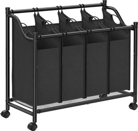 Prádelní koš na kolečkách 4 x 35l, se 4 vyjímatelnými taškami, černá