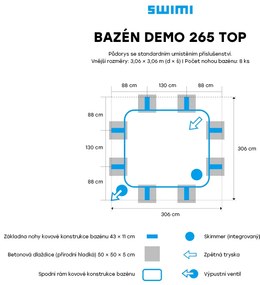 Technypools Bazén DEMO 265 TOP 3,06 x 3,06 x 1,25 m (9985P) Barva: šedá
