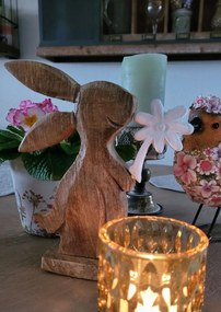 Dřevěná velikonoční dekorace zajíček s květinkou - 21*5*14cm
