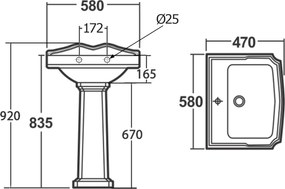 Aqualine Antik AK102 umyvadlo 58 x 47 cm