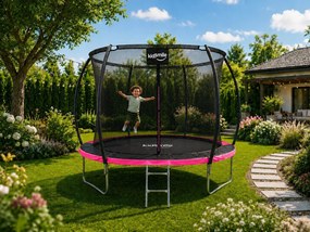 TRENDIE Trampolína s vnitřní sítí 252 cm růžová + žebřík