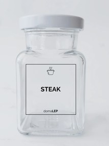 Samolepka na kořenky STEAK průhledná 5 × 5 cm tučné písmo
