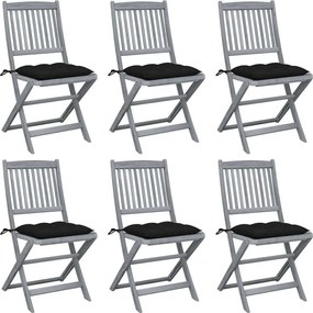 vidaXL Skládací zahradní židle s poduškami 6 ks masivní akáciové dřevo [3065450] Barva: Černá