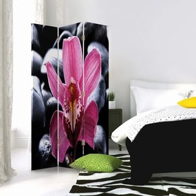 Ozdobný paraván Zen Flower Pink - 110x170 cm, třídílný, obustranný paraván 360°