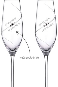 Dekorant svatby Sklenice na šampaňské s kamínky Swarovski Silhoutte City 210 ml 2KS SOUŘADNICE LÁSKY