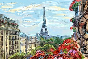 Malvis ® Obraz Kreslená Paříž Velikost: 120x80 cm