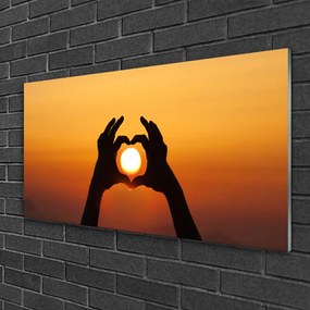 Obraz na skle Ruce Srdce Slunce Láska 140x70 cm
