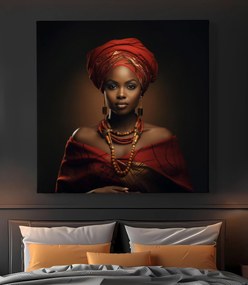Obraz na plátně - Afričanka Zaynab v červených šatech FeelHappy.cz Velikost obrazu: 120 x 120 cm