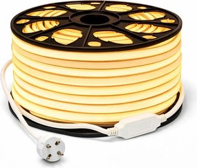 Easy Fix LED Neon hadice venkovní, 50 m, D-TYP dvoustranný, teple bílá, 3000 diod, bílý kabel, IP44, cívka
