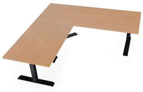 Výškově nastavitelný stůl OfficeTech Angle, 180 x 200 cm, černá podnož, buk