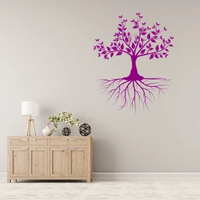 Živá Zeď Samolepka na zeď Strom života s kořeny Barva: fialová, Velikost:  80 x 103 cm | BIANO