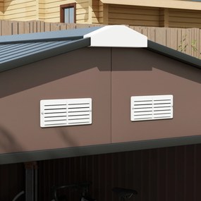 Outsunny Toolhouse 12,4 m², Zahradní Kůlna s Šikmou Střechou, Posuvné Dveře, Základna, 386 x 340 x 200 cm, Kůlna na Nářadí z Pozinkované Oceli, Odoln…