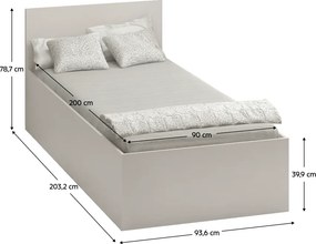 Postel s kovovým roštem a úložným prostorem, 90x200, kašmír, DOLI