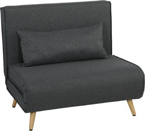HOMCOM 3-in-1 Sleeper Chair with Fold-Out Bed, Converts to 190 x 63 cm Single Bed, Adjustable Recline, Metal Legs, Lumbar Pillow, Linen-Look Grey | Ao
