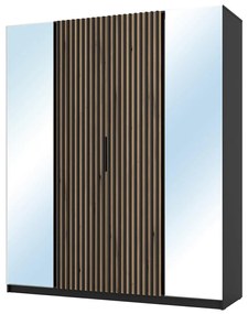 Šatní skříň KAJA 2LU 2LAM | 200 cm | se zrcadly | VYSOKÁ | černá/evoke + lamely