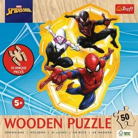 Trefl - Puzzle - Dřevěné obrysové puzzle Spiderman: připraven do akce