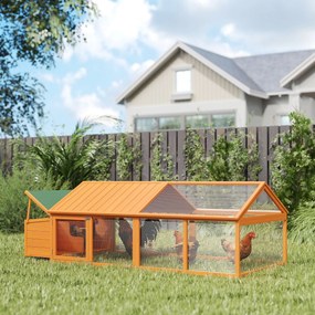 PawHut Venkovní kurník 240x112,5x76 cm Dřevěný kurník s otevírací střechou, uzamykatelnými dveřmi a hnízdící krabicí pro kuřata, králíky a kachny