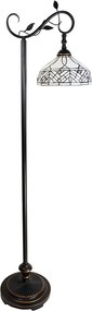 Bílá stojací Tiffany lampa kamínky a ornamenty - 36*25*152 cm E27/max 1*60W