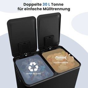 Costway Odpadkový koš 2 přihrádky 2 x 30L odpadkový koš kuchyňský