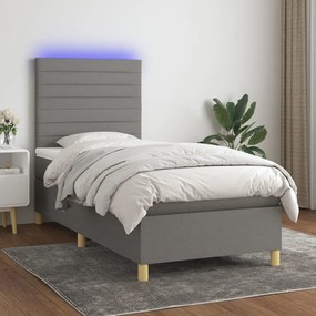 vidaXL Box spring postel s matrací a LED 90x190 cm textil [3135483] Barva: Tmavě šedá