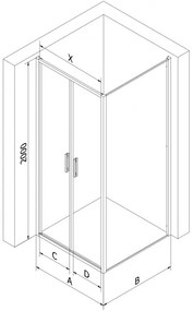 Mexen Exo, sprchový kout s křídlovými dveřmi 100 x 100 cm, 6mm čiré sklo, černý profil, 814-100-100-70-00