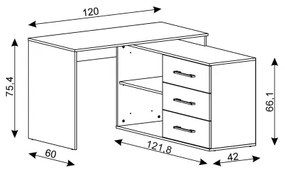 Psací stůl se zásuvkami a univerzálním rohem P/L JULES dub artisan/antracit