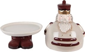 Béžový keramický podnos s poklopem Louskáček ChrisMs - Ø 17*25 cm
