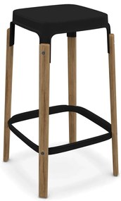 MAGIS - Barová židle STEELWOOD STOOL nízká - černá s bukovými nohami