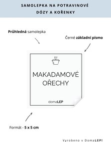 MAKADAMOVÉ OŘECHY – průhledná samolepka na dózu, základní písmo, 5 x 5 cm | DomaLEP