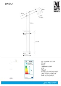 Markslöjd 107308 - Stojací lampa s USB LINEAR 1xE14/40W/230V