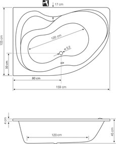 Aqualine Cidlina G3615 asymetrická vana 160 x 105 cm akrylátová levá