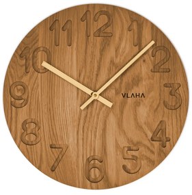 VLAHA Designové dřevěné hodiny OAK vyrobené v Čechách se zlatými ručkami ⌀34cm VCT1123