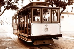 DIMEX | Samolepicí vliesová fototapeta na zeď Stará tramvaj z roku 1873 MA-5-2882 | 375 x 250 cm | bílá, černá
