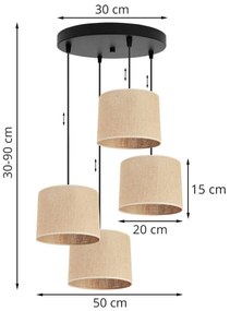 Závěsné svítidlo JUTA, 4x jutové stínítko, (výběr ze 2 barev konstrukce), O