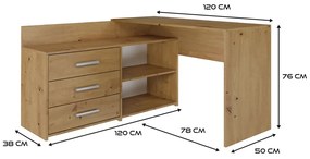 TPS Rohový psací stůl + komoda DENIS 120 cm - Dub artisan