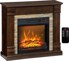 HOMCOM Elektrický krb 1800W s topením, dálkovým ovládáním, ochranou proti přehřátí, dekorační krb, tmavě hnědý