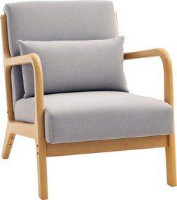 HOMCOM Lounge Křeslo Nordic Křeslo Obývací Pokoj S Rukama Polštář a Rám z Kaučukovníku pro Ložnici Nosnost 120 kg 61x78x76 cm Šedé | Aosom