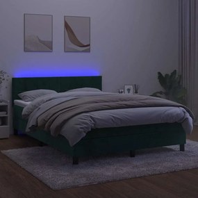 Box spring postel s matrací a LED tmavě zelená 140x200 cm samet 3134408