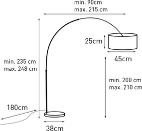 Ocelová oblouková lampa s hnědým látkovým stínítkem 45 cm - XXL